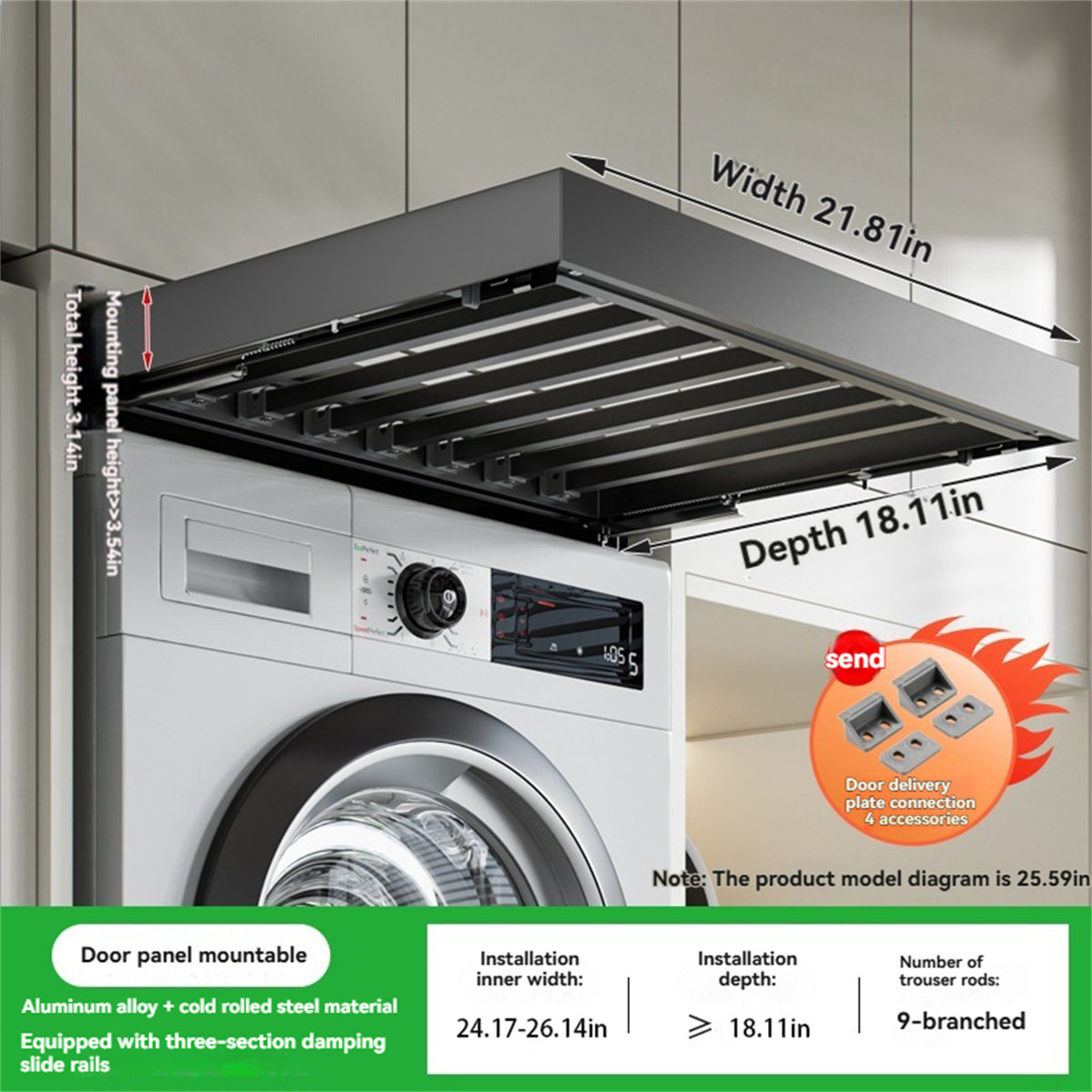 Meta Tarmor Hidden Retractable Clothes Drying Rack With Pull-Out Clothes Hanger Above The ...